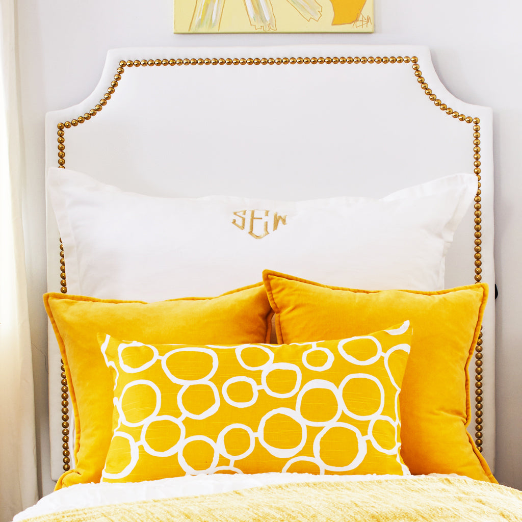White Faux Leather Gold Nailhead Headboard Dorm Headboards Dorm Decor