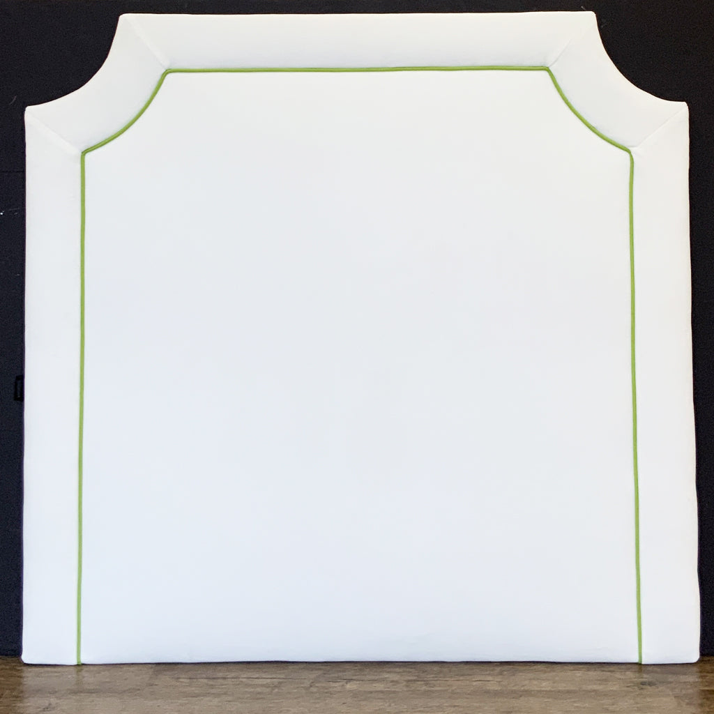 Bella White with LemonLime Linen Headboard- Dorm Headboards | Dorm Decor